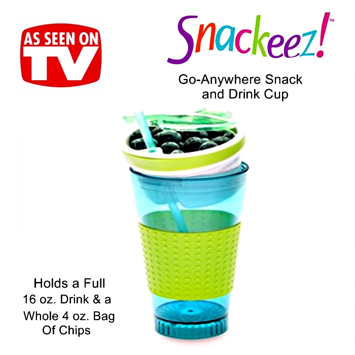 Snackeez Travel Cup Snack Drink In One Container Lid Straw Kids Snack ...