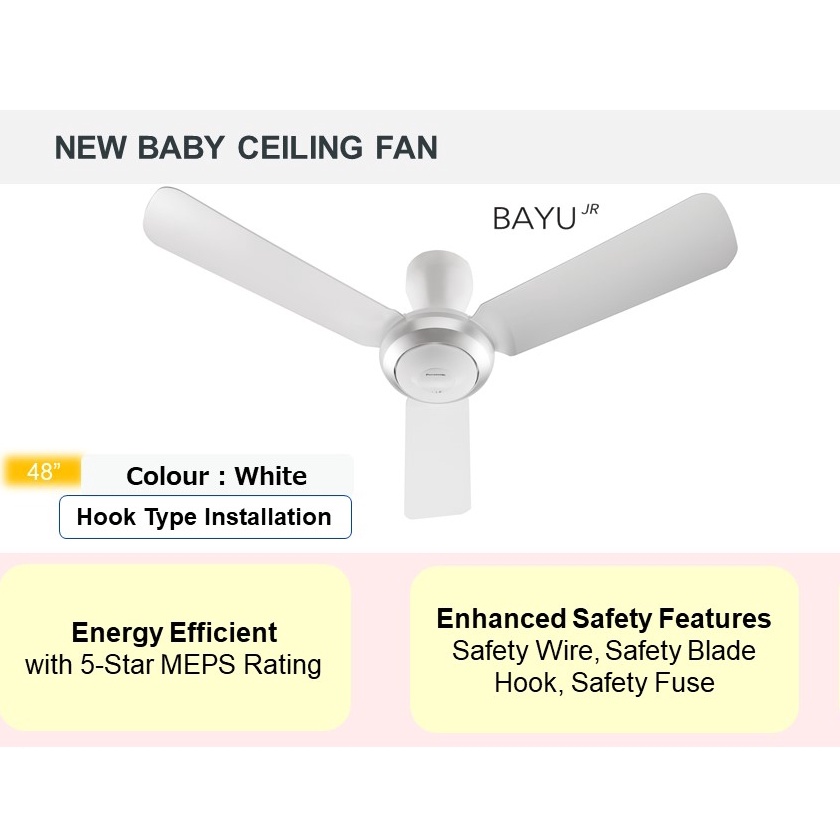 Panasonic Baby Fan F-M12DEVBWH (48") Hook Ceiling Fan (NEW MODEL 2022 ...