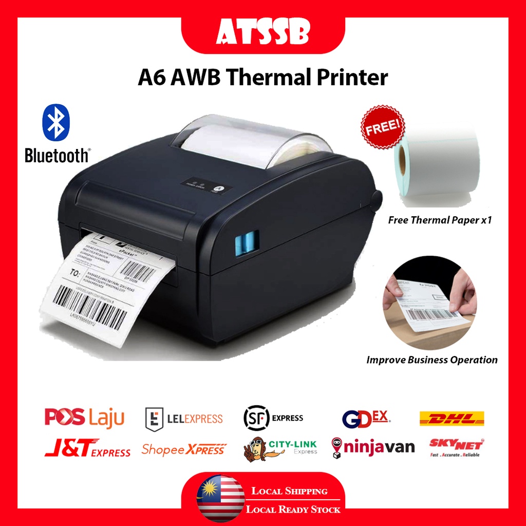 ATSSB Waybill Printer Thermal AWB A6 PDF USB Pos Laju J&T Sticker ...