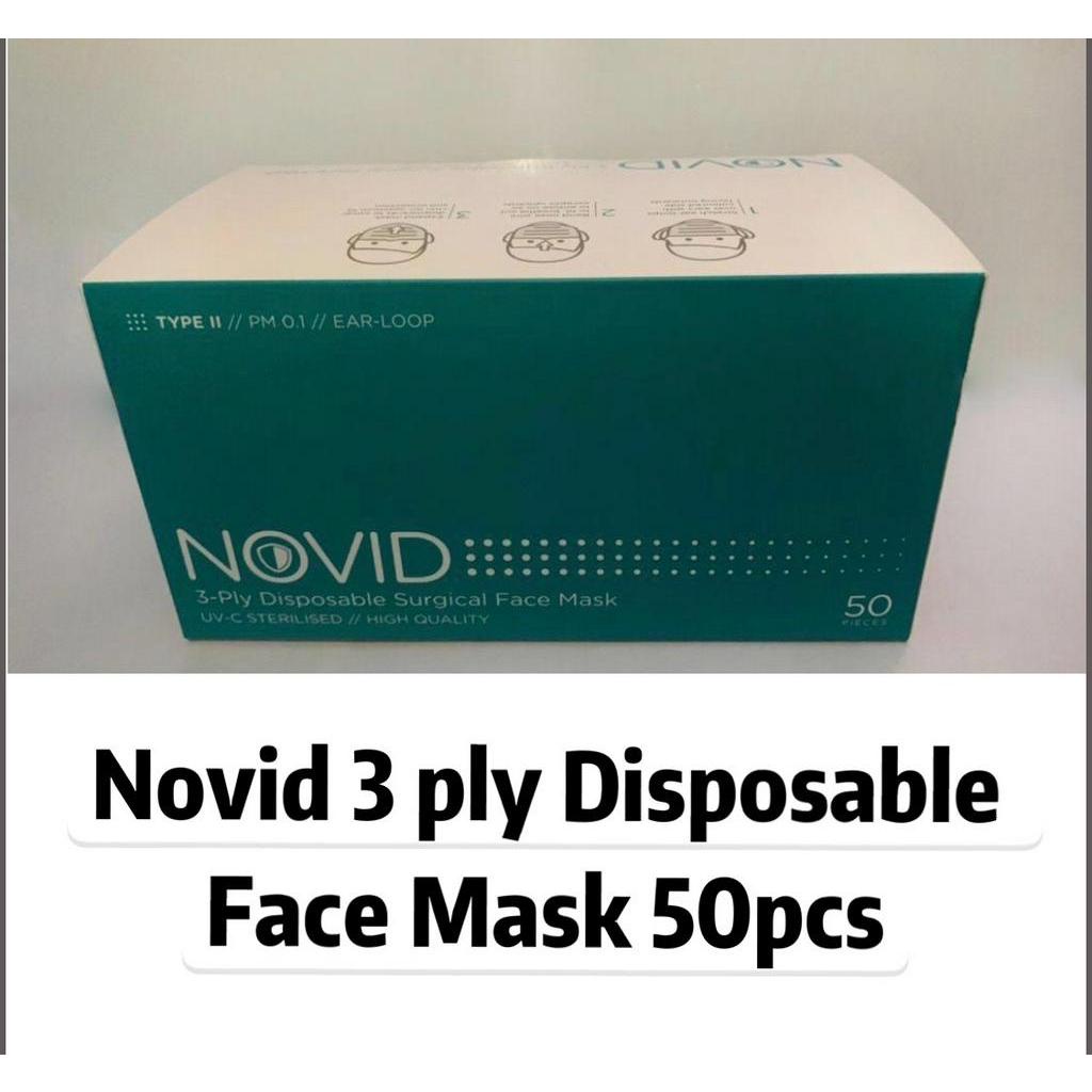 50pcs Novid 3 - Ply Adult Disposable Surgical Face Mask Bundle Wrapped ...