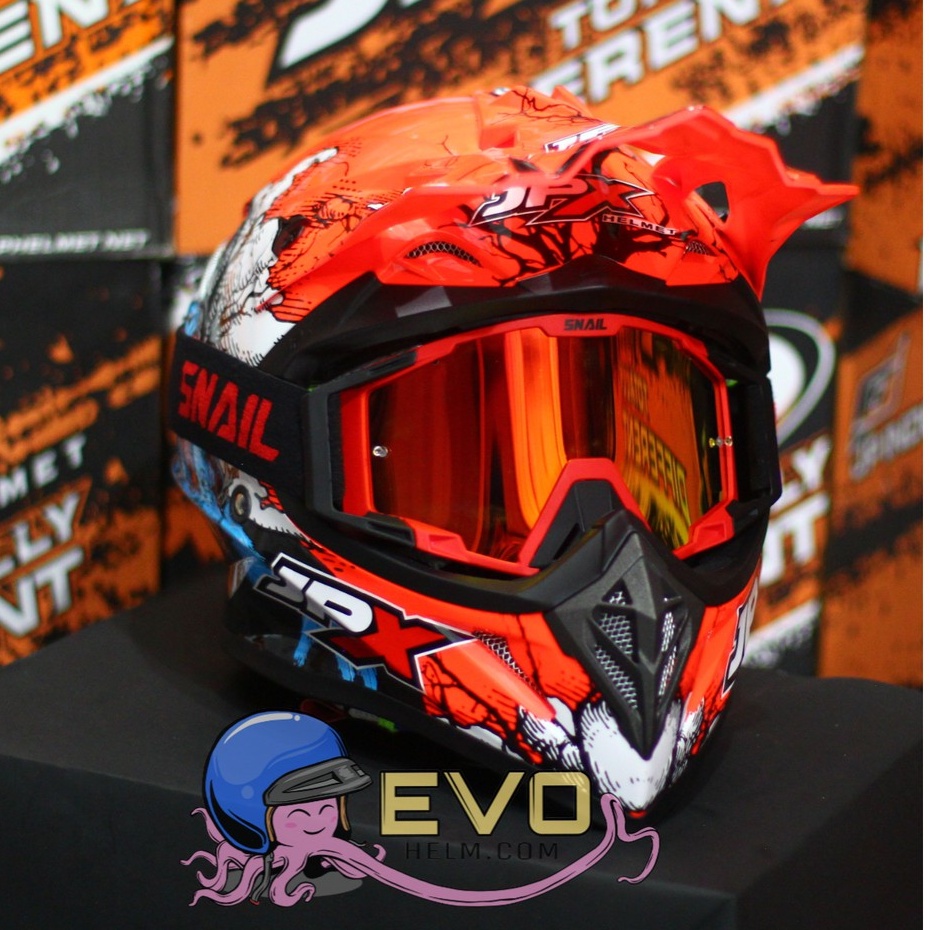 Helmet JPX CROSS_ FOX1 X14 - FLUO RED GLOSS + GOOGLE SNAIL (ONGKIR 2 KG ...