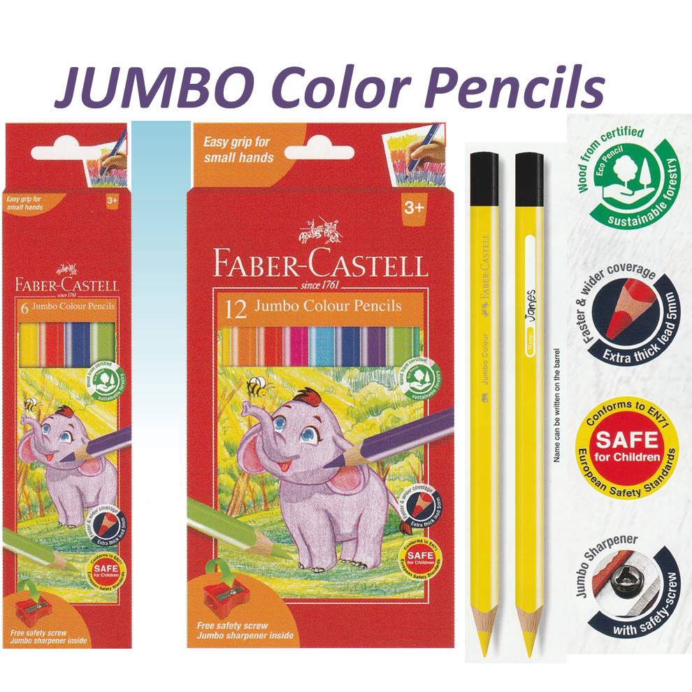 Faber Castell Jumbo Color Pencils 6L 12L (Pensil Warna Jumbo Besar ...