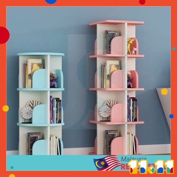360 Rotating turning bookshelf book rack space saver rack rak buku ...