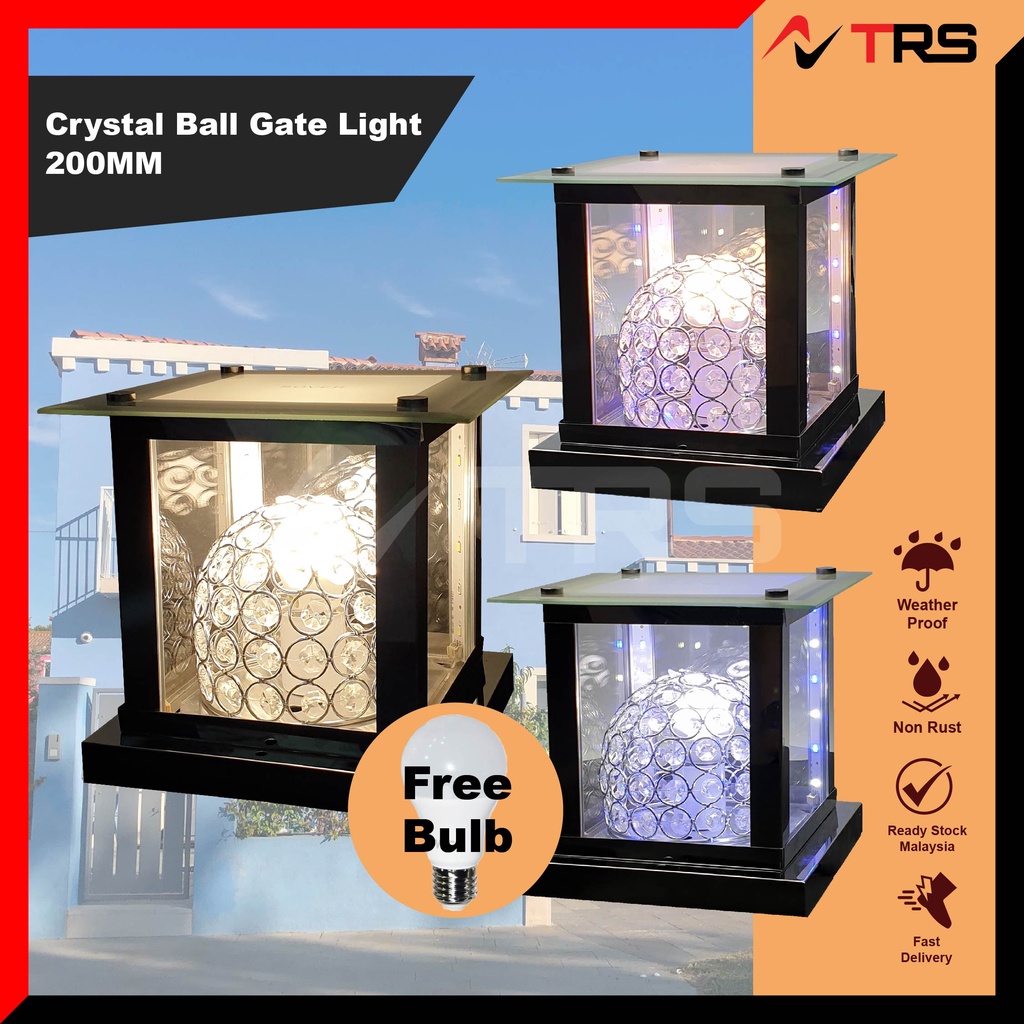 200MM 8 Inch Crystal Ball gate light gate lamp lampu tiang FREE BULB ...