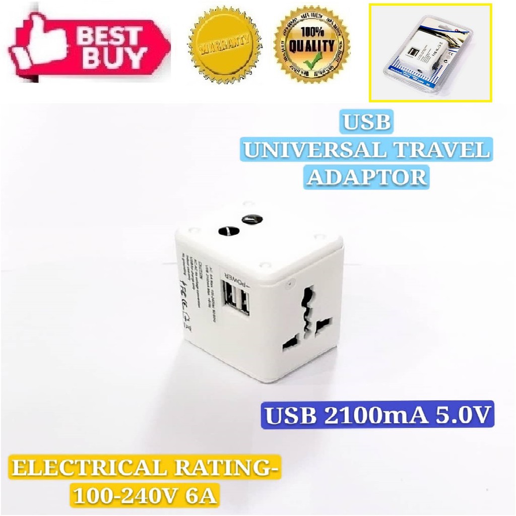 Universal Travel Adaptor (100-240V 6A) (USB 5.0V 2100mA) (KSE) | Shopee ...