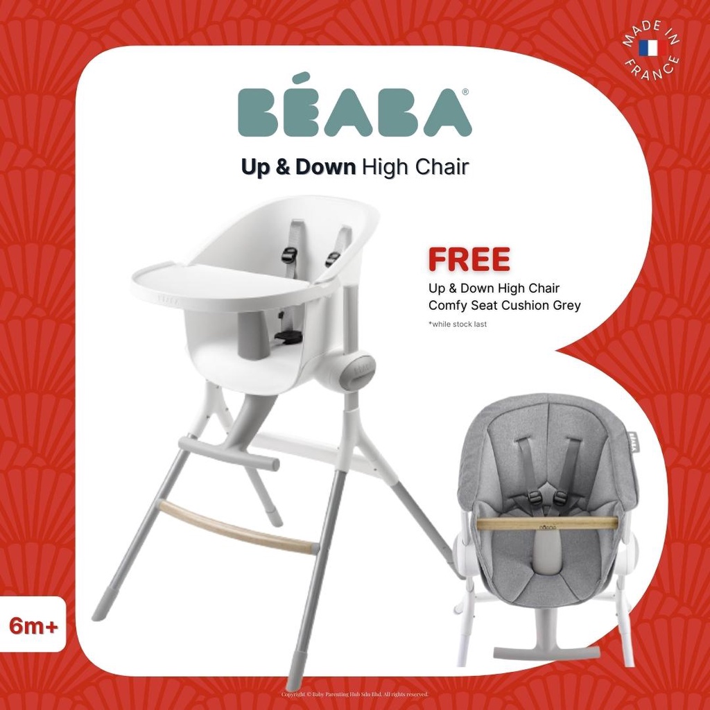 Beaba Up & Down High Chair Grey White Free Comfy Seat Cushion Grey ...