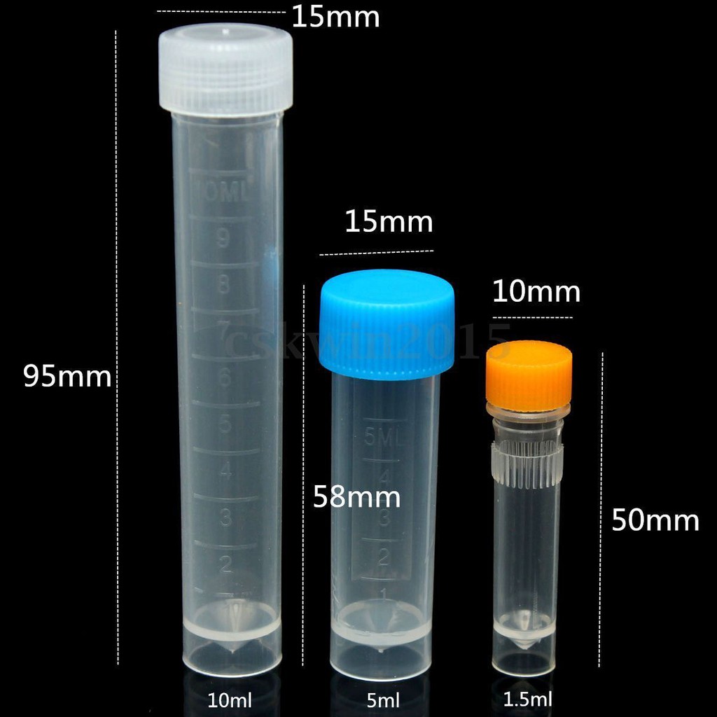 10x 1.5ml 5ml 10ml Plastic Test Tubes Vial Screw Seal Cap Pack ...