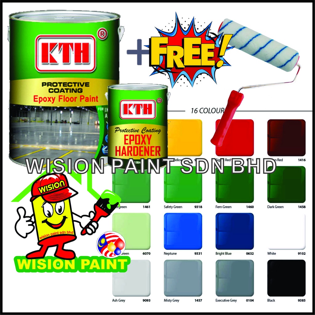 KTH EPOXY ( 5L ) + ( FREE 7" ROLLER SET ) Floor Epoxy Paint (4L+1L ...