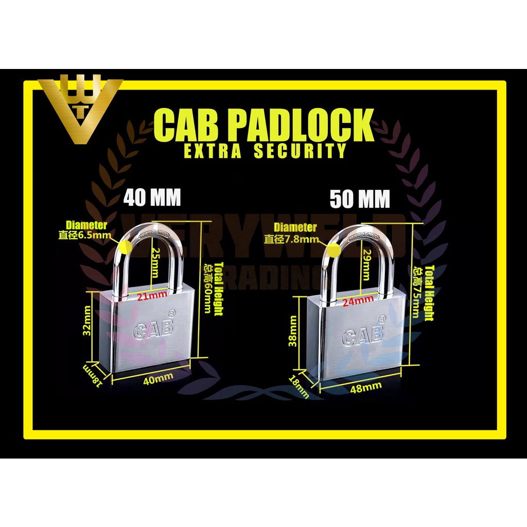VERYWELD CAB Padlock Extra Security Door Lock Mangga Kunci Pintu 40MM ...