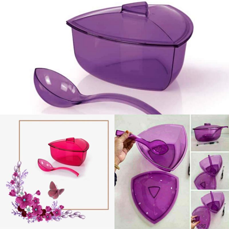 2 Warna: Tupperware Level Roza Bowl 2.2L Triangle Bowl with Ladle Spoon ...