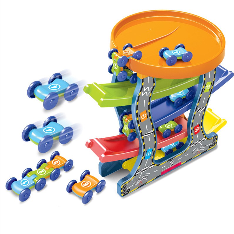 Gliding Car with Car Park 4 Layer Ladder Track Car Toys Children 4 ...