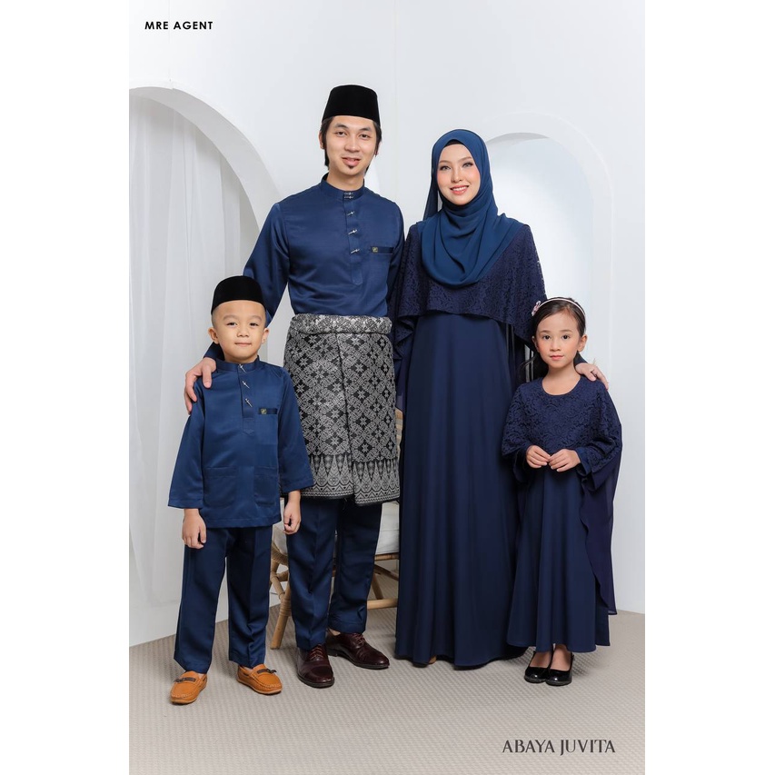 BAJU RAYA 2022 JUBAH/ABAYA JUVITA DAN BAJU MELAYU SET FAMILY WARNA NAVY BLUE | Shopee Malaysia