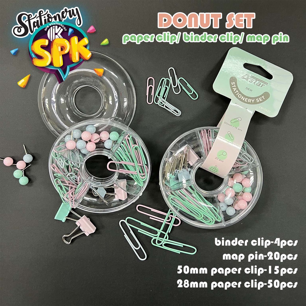 ASTAR box of office stationery/ map pin/ paper clip/ binder clip/ donut ...