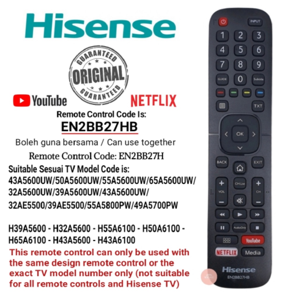 Hisense smart Led TV Remote Control ( Original EN2BB27HB Can Use ...