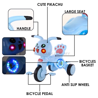 PIKACHU 3 Wheel Bicycle Kids Ride With Led Light and Music / Tricycle ...