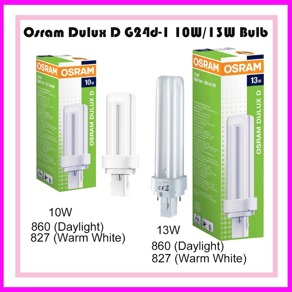OSRAM DULUX D LUMILUX G24d 2 PIN 10W/830 10W/865 13W/827 13W/865 BULB (WARM WHITE/DAYLIGHT ...