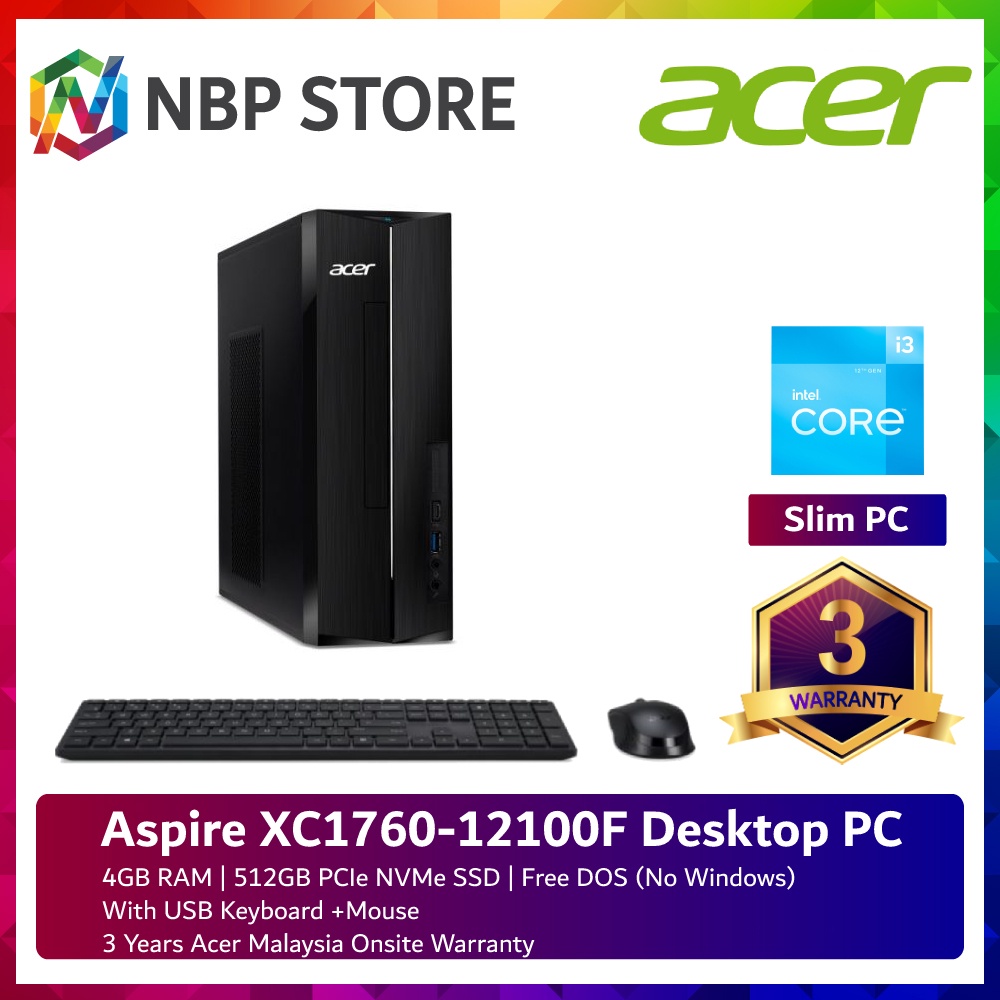 Acer Aspire XC1760-12100F Desktop PC ( i3-12100, 4GB, 512GB SSD, Intel ...