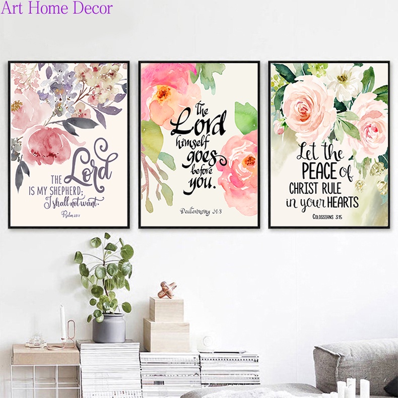 Frame Bible Verses Prints Christian Wall Art Posters Peony Flowers ...
