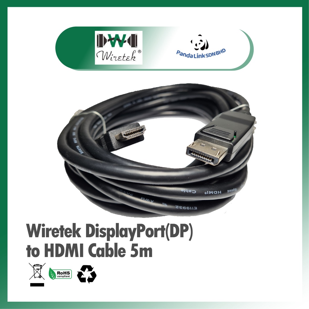 WIRETEK DisplayPort(DP) to HDMI Cable (5M) | Shopee Malaysia