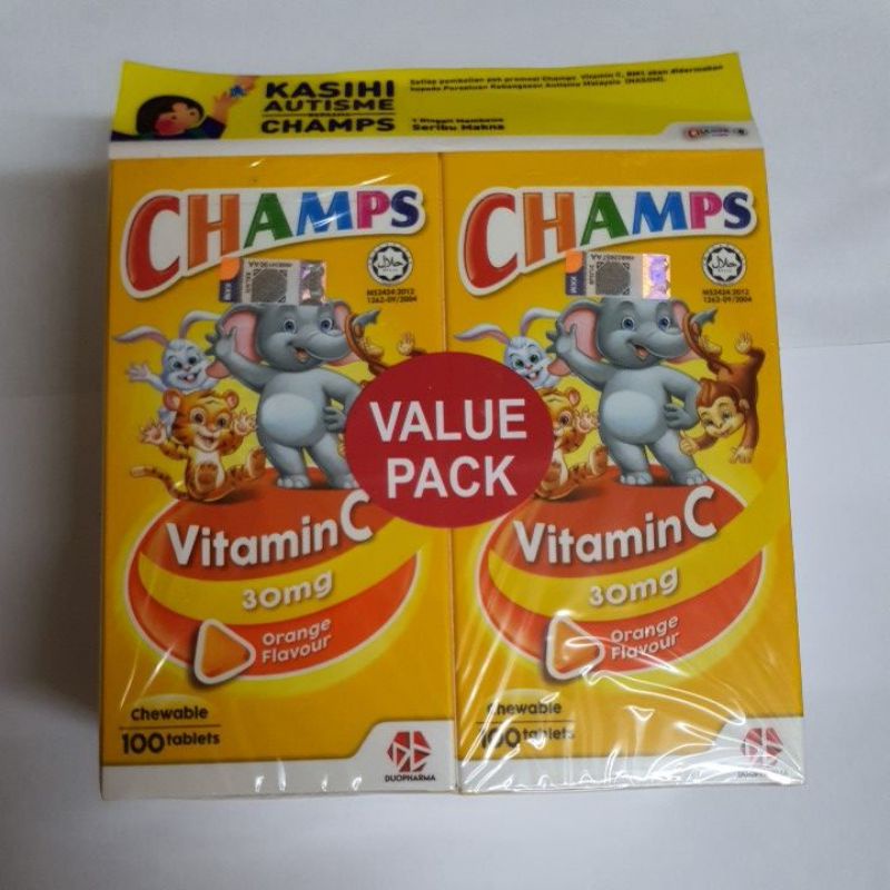 Champs Vitamin C 30mg Chewable Tablets 2x100s (Orange Flavour)(Expiry ...