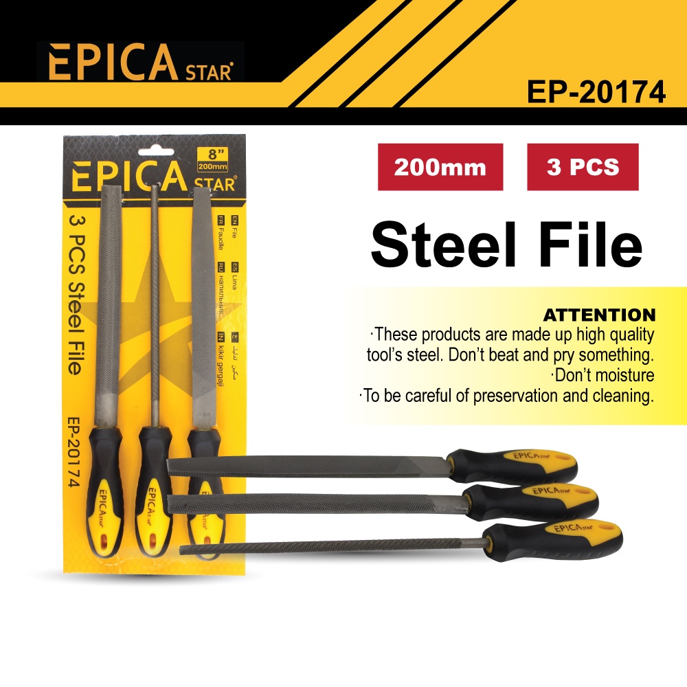 Epica Star 3pcs Steel File Set For Carbon Steel Metal Rubber Handle ...