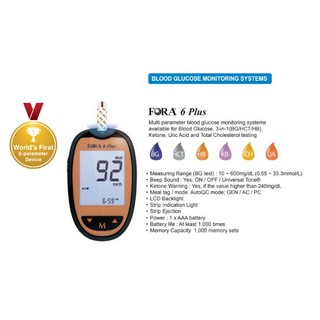 (Original) FORA 6 Plus Glucometer Blood Glucose Meter, Ketone, Uric ...