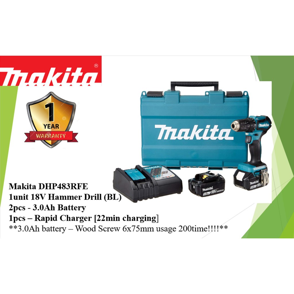 MAKITA Brushless DHP483 18V Cordless Hammer Driver Drill 13mm | Shopee Malaysia