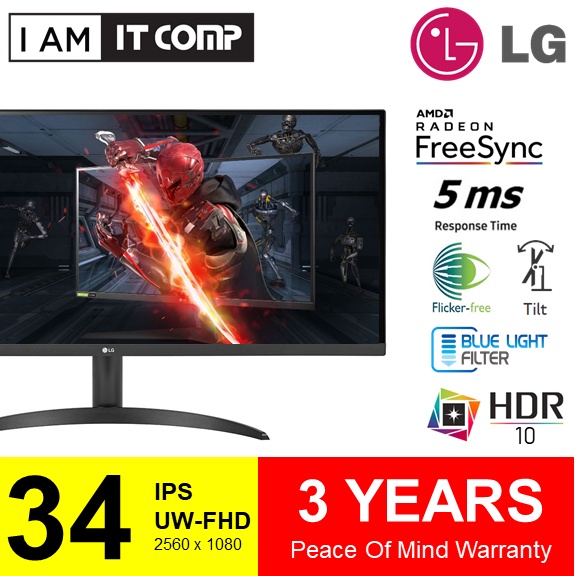 LG 34 Inch 34WP500B / 34WP500-B Ultra Wide Full HD HDR 10 IPS Monitor ...