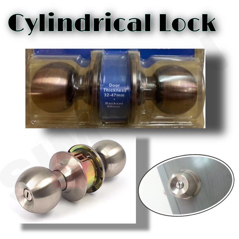 Cylindrical Door Lock Set/Kunci bulat pintu/Tombol pintu Lock(Chrome ...