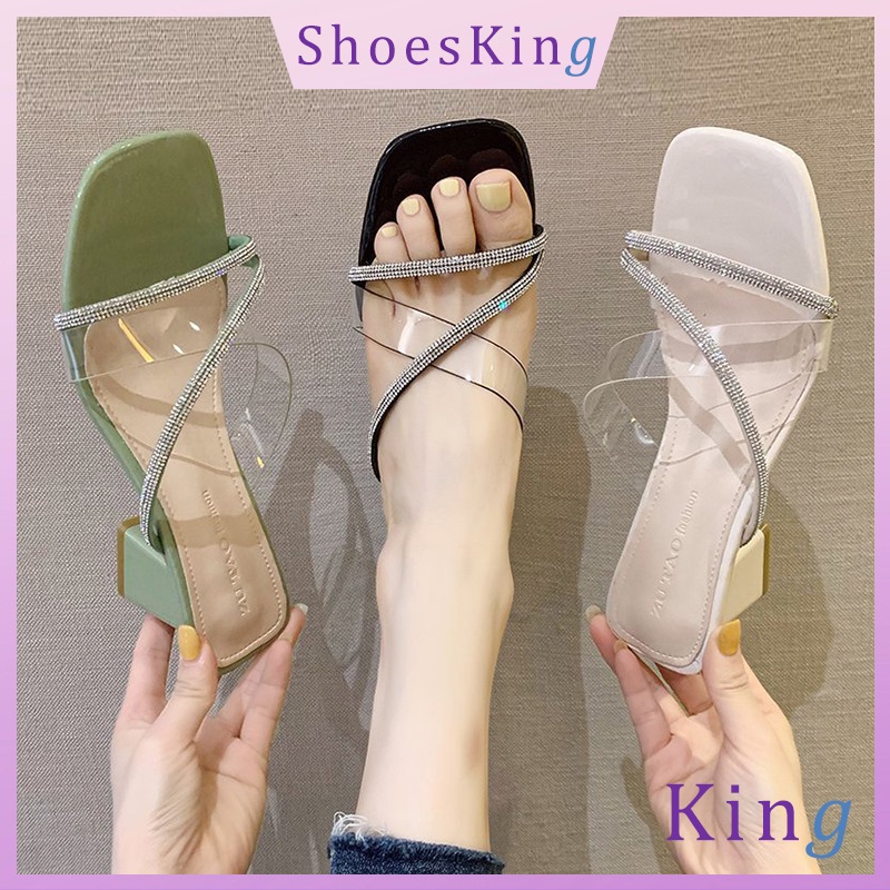 Shoesking Square Toe Half Drag High Heels | Shopee Malaysia