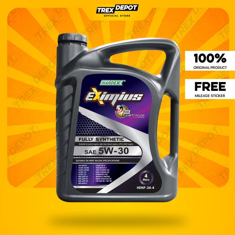 HARDEX Eximius Platinum Fully Synthetic Engine Oil 5W30 (4L) | Shopee ...