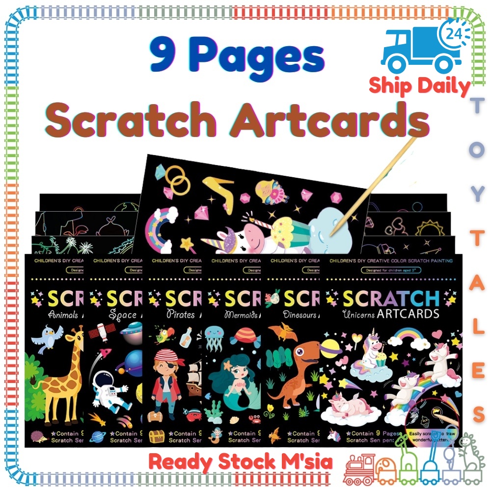 Kids Scratch Art Cards [9pcs per Set] Montessori Craft Child Colouring ...