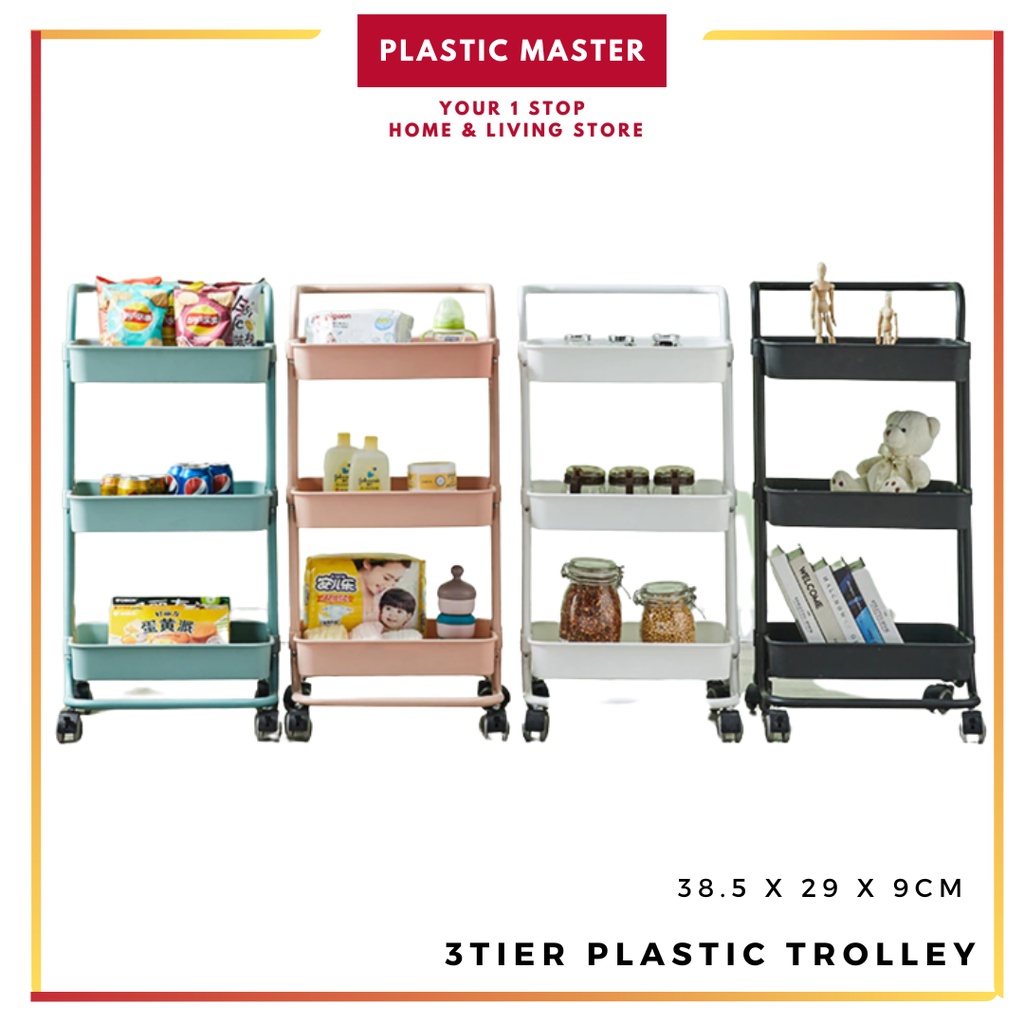 3 Tier PP Plastic Trolley Multi-Purpose Kitchen Trolley 3 Tier Trolley ...