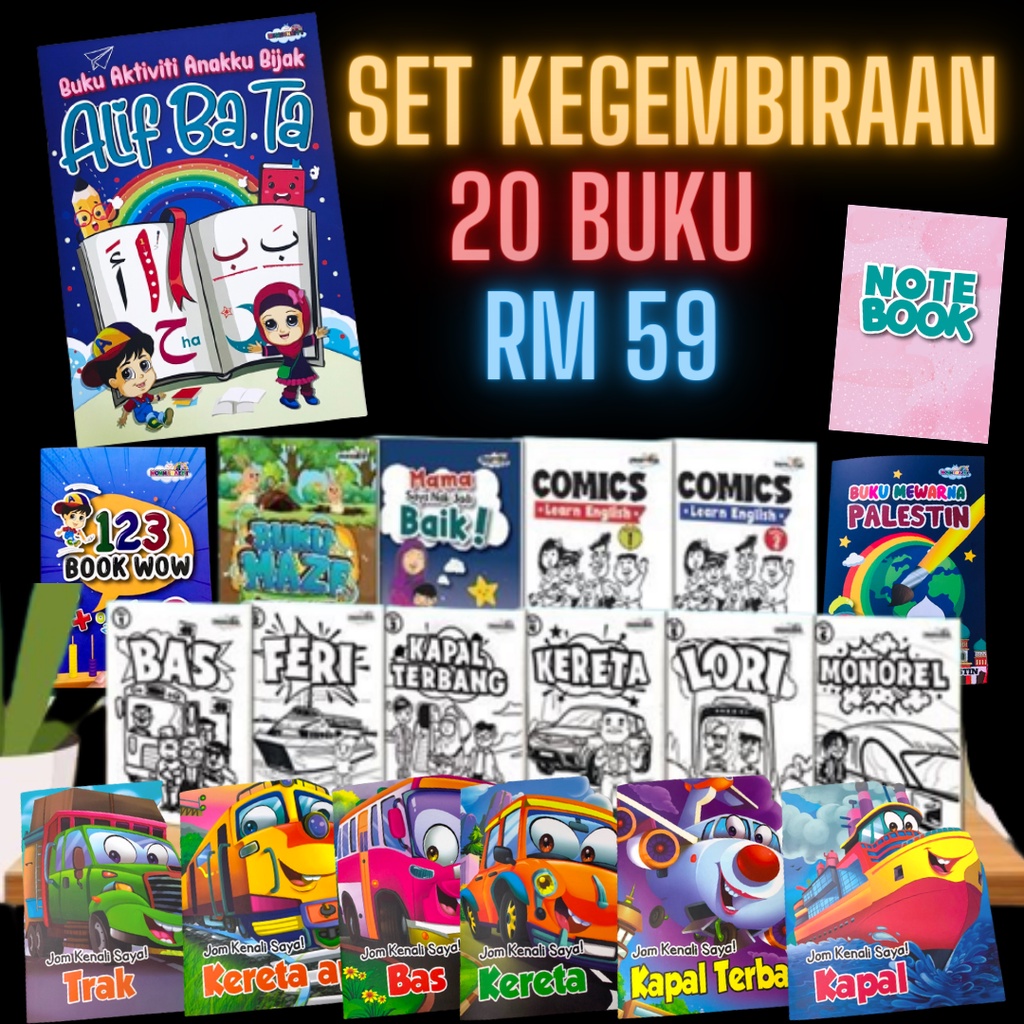 Set Kegembiraan 20 Buku Mewarna Bercerita Alif Ba Ta Melukis ABC 123 | Shopee Malaysia