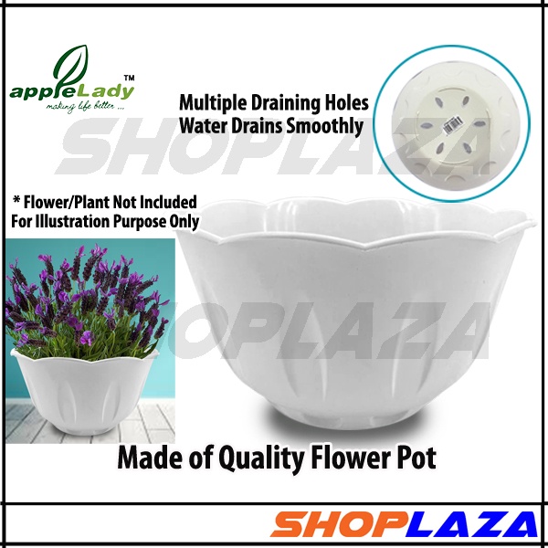 APPLELADY 30CM 12inch PLASTIC FLOWER POT JT5616NC WHITE ROUND GARDEN ...