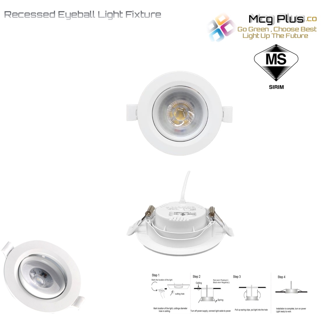Lighting Fixtures & Eyeball 7W LED Recessed Spotlight Downlight Round ...