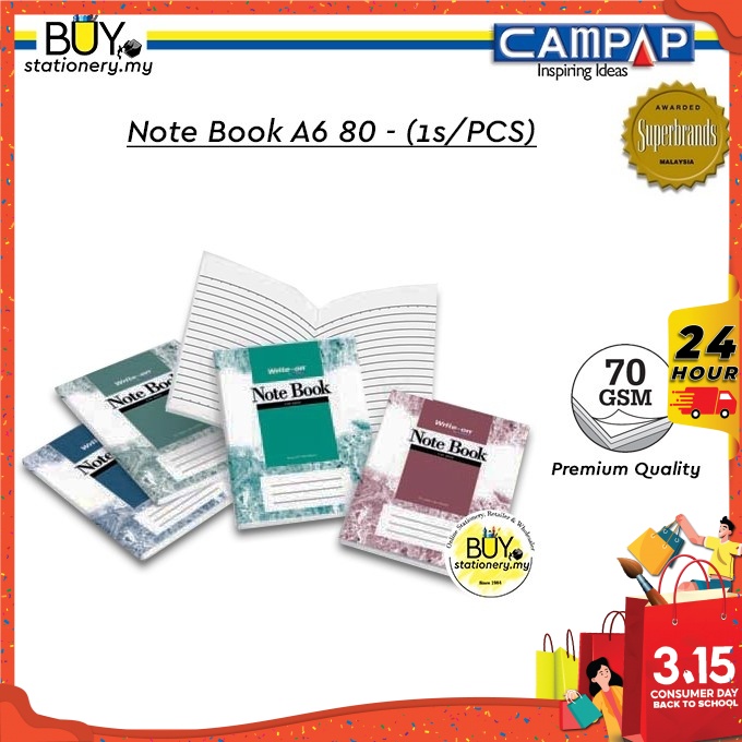 Campap A6 Write On NoteBook 80Pages -(1s/PCS) Note Book Buku Nota Buku ...