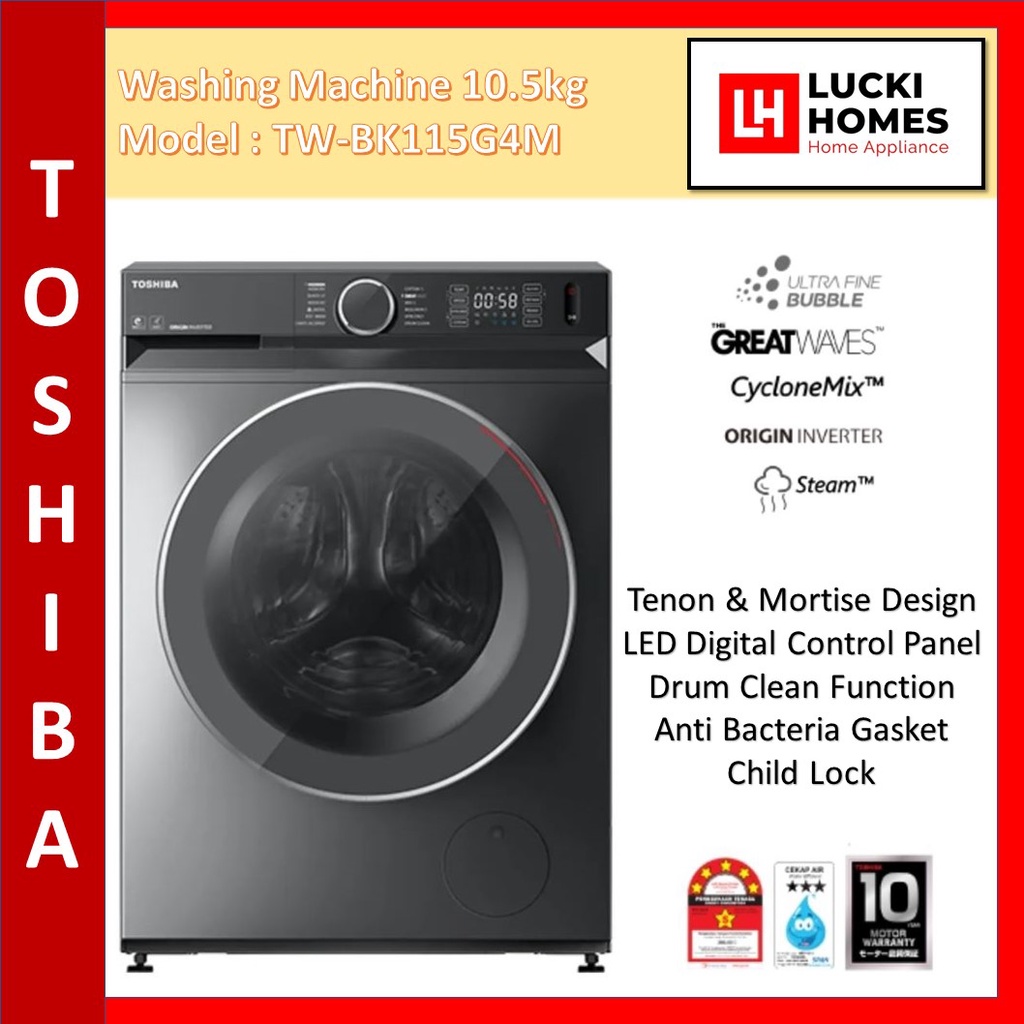 Toshiba 10.5kg Inverter Front Load Washing Machine TW-BK115G4M(SK) Ultra Fine Bubble | Shopee ...