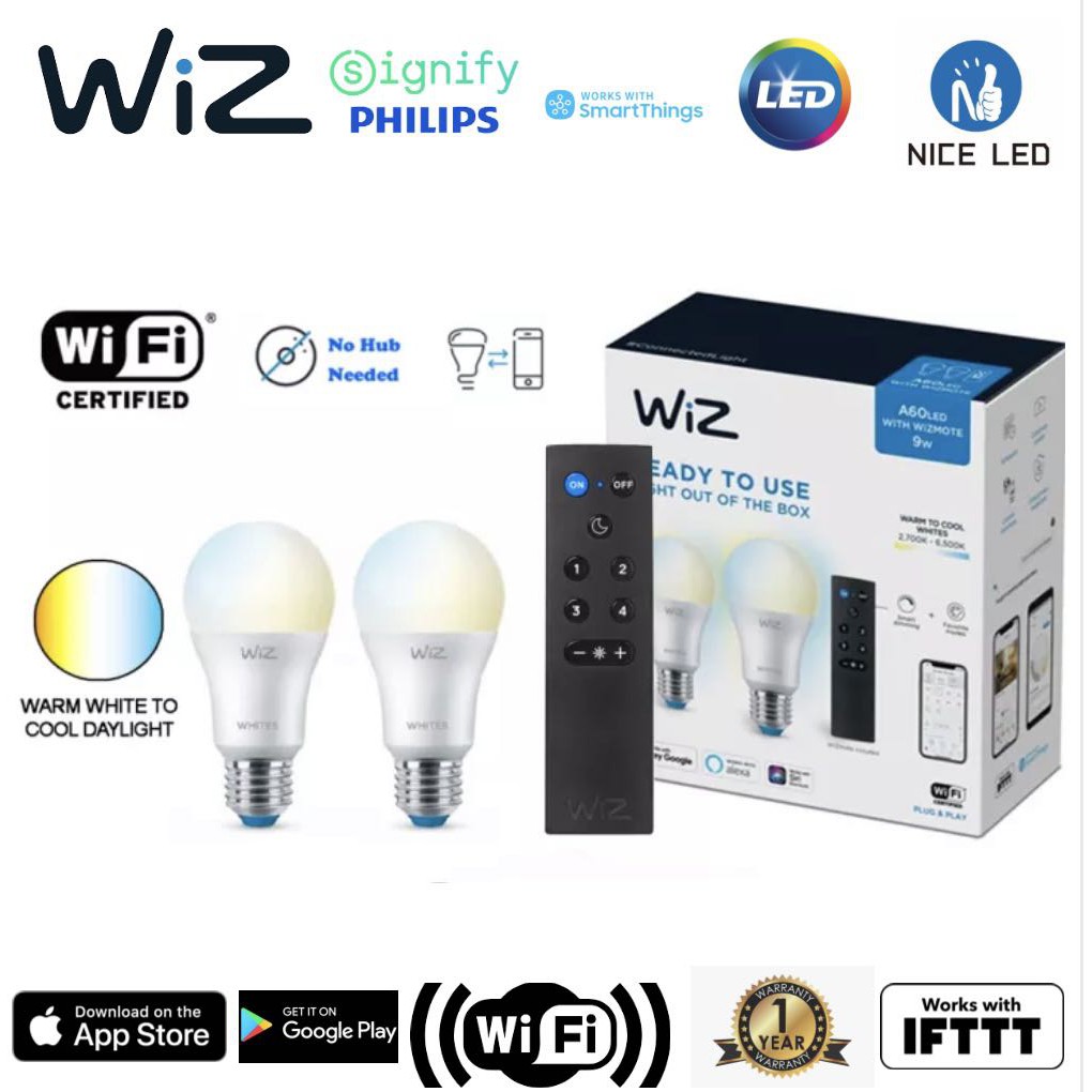 Philips LED Wiz 9W Bulb With Remote Control ( Smart Lighting ) | Shopee ...