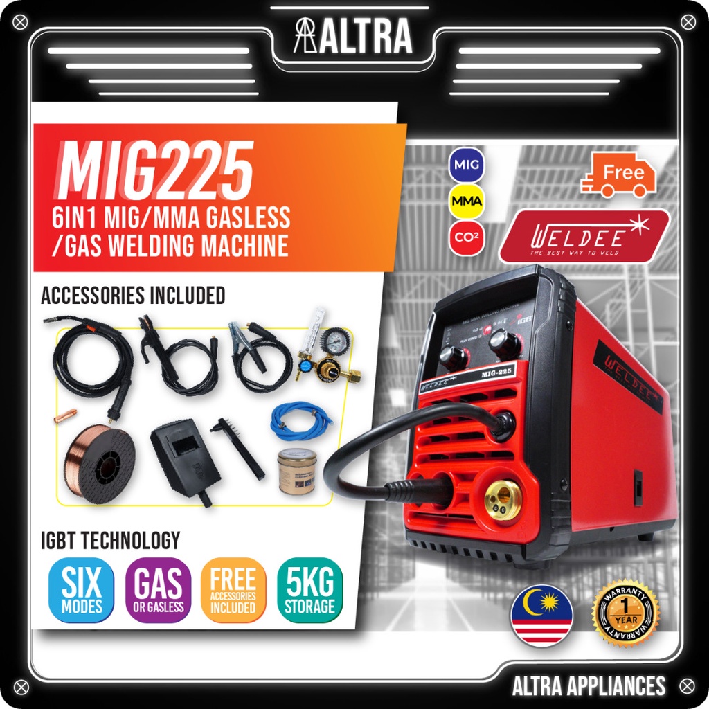 WELDEE MIG225 - 3 in 1 MIG Gas or Gas-less MIG Welding Machine + MMA ...