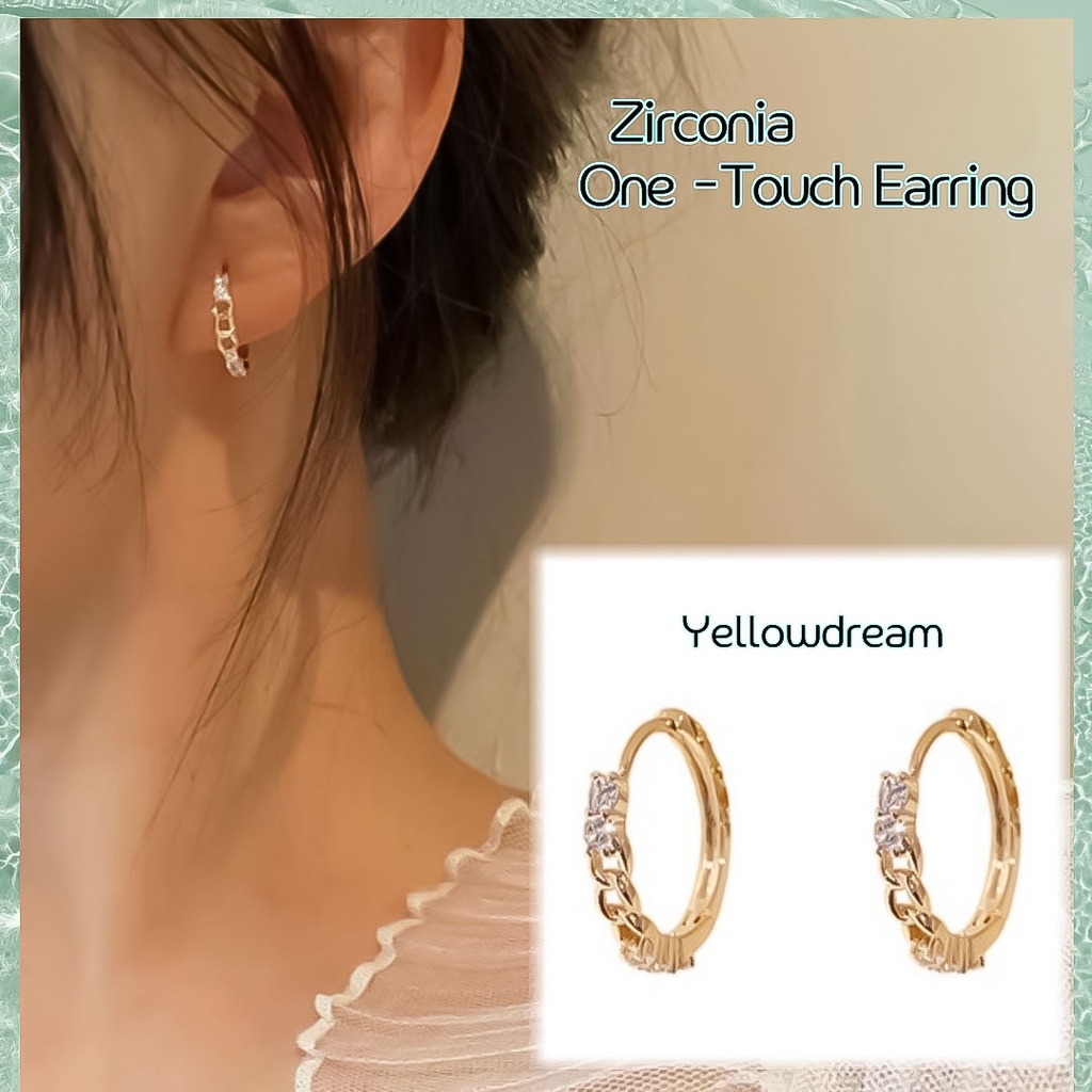 Yellow dream / Zirconia one-touch earrings / zircon/Korean style / 925 silver needle / elegant ...