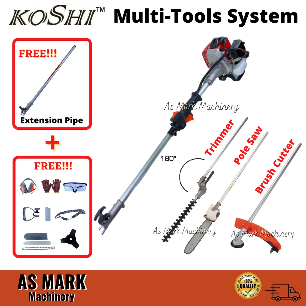 KOSHI Garden Multi-Tools System (4-in-1 : Brush Cutter in Blade & Cutter Line, Hedge Trimmer ...