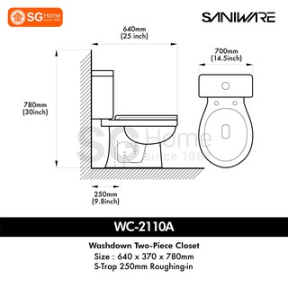 SANIWARE WC-2110A / Zella C100 Two Piece Toilet Washdown Water Closet ...