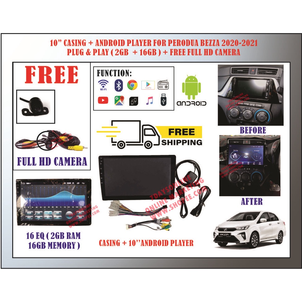 PERODUA BEZZA 2020-2021 10" ANDROID PLAYER 16GB 2RAM + CASING + (FREE ...