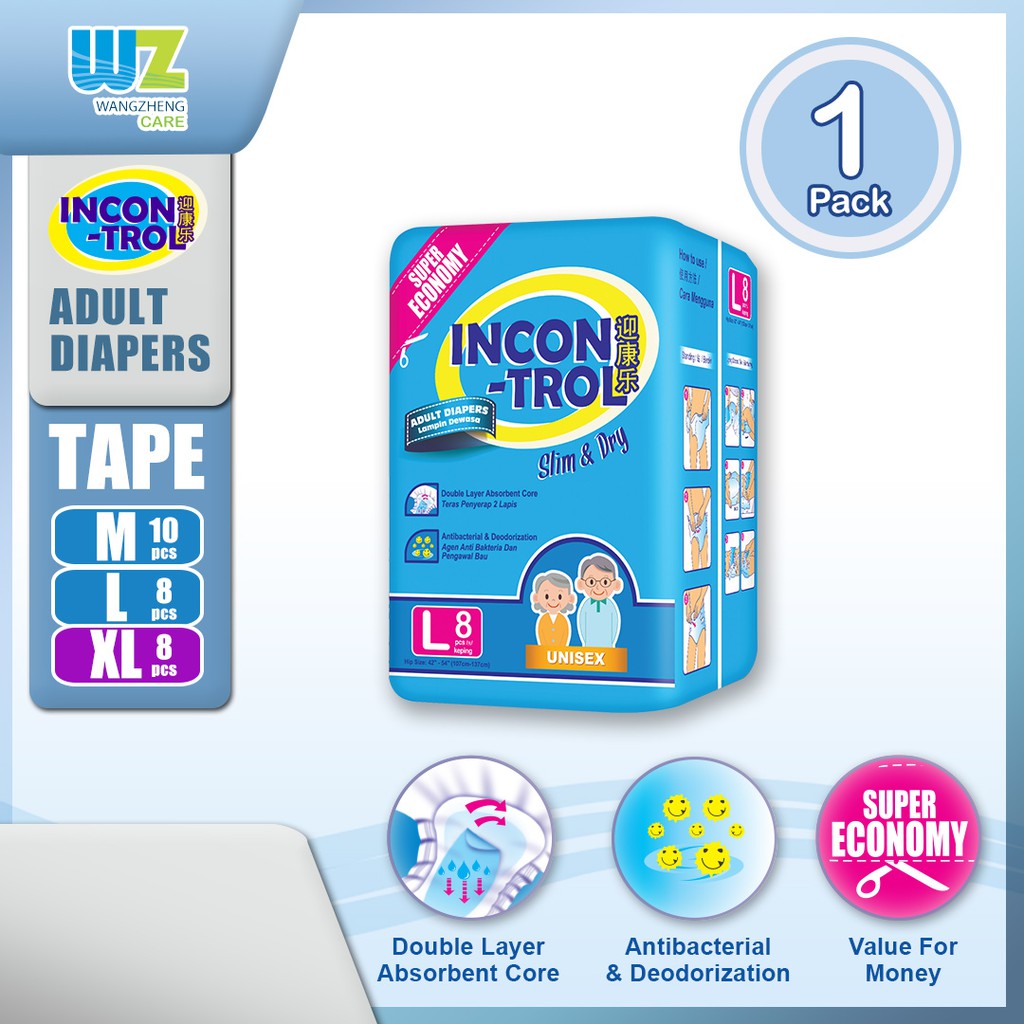 Incontrol Adult Diapers M10/L8/XL8 x 1 pack [WangZheng CARE] | Shopee ...