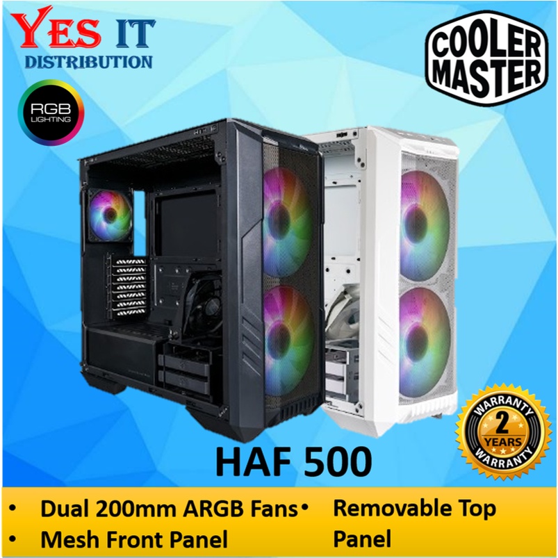 Cooler Master MasterBox HAF 500 ARGB Mid Tower Mesh E-ATX Desktop Case ...