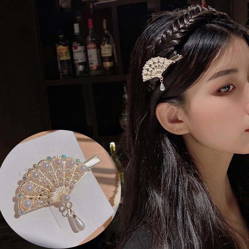 High-End Sense Ancient Style Pearl Fan Duckbill Hairpin Influencer New ...