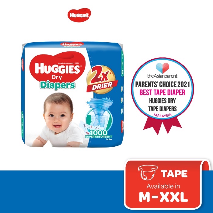 Huggies Dry Diapers Super Jumbo Pack - M72/L60/XL48/XXL40 (1 Pack ...