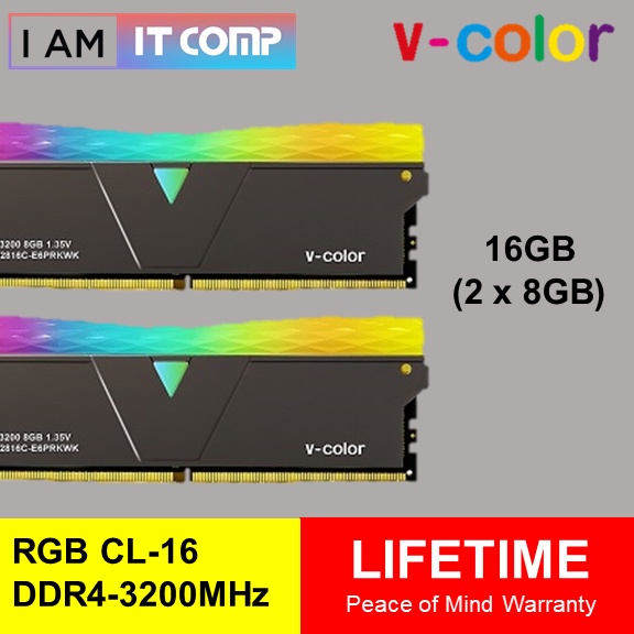 V-Color Prism Pro RGB Desktop RAM DDR4 3200 16GB (2x8GB) CL-16-20-20 1 ...