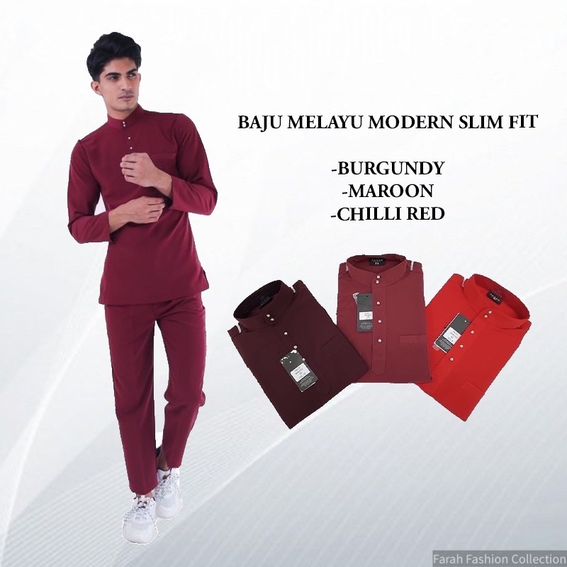 🔥Restock🔥 Pazze Baju Melayu Modern Slim Fit (Burgundy Maroon Chilli Red ...
